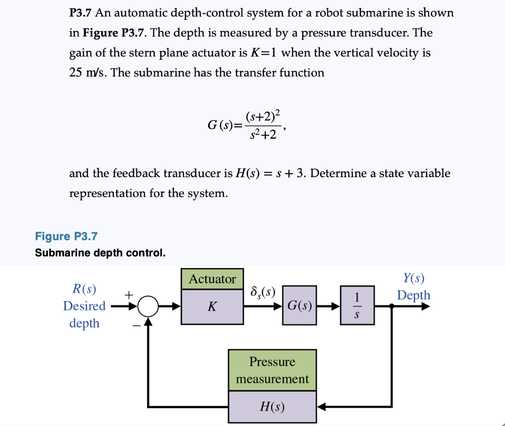 Solved P3.7 An automatic depth-control system for a robot | Chegg.com
