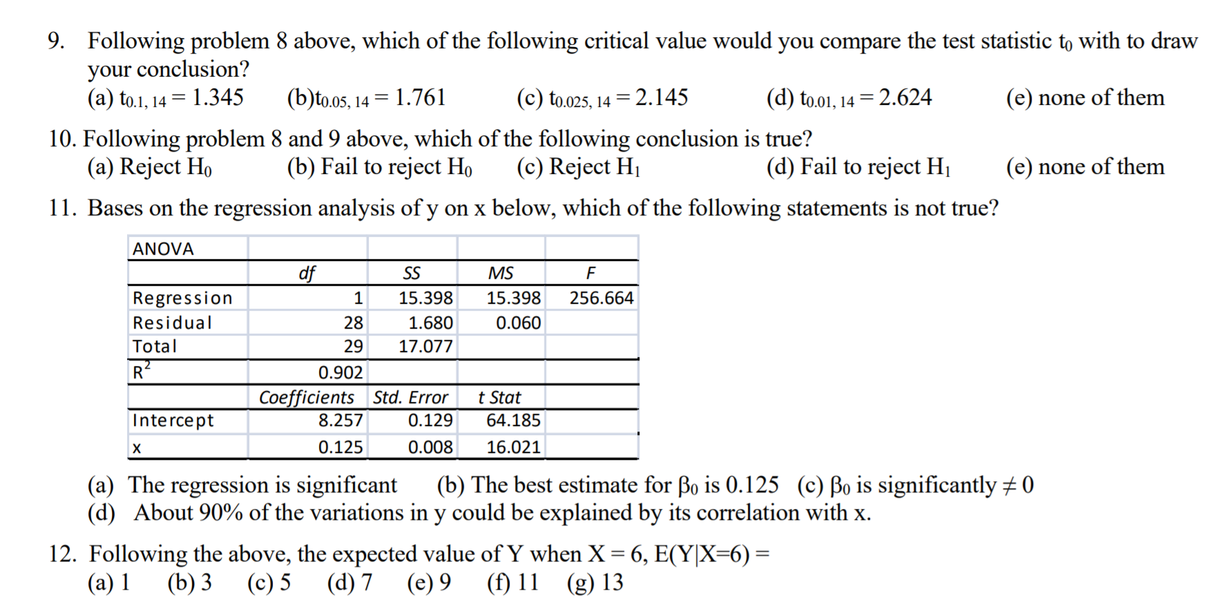 Solved F 9. Following problem 8 above, which of the | Chegg.com
