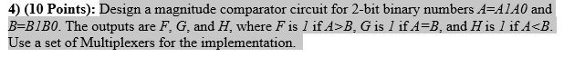 Solved 4) (10 Points): Design a magnitude comparator circuit | Chegg.com