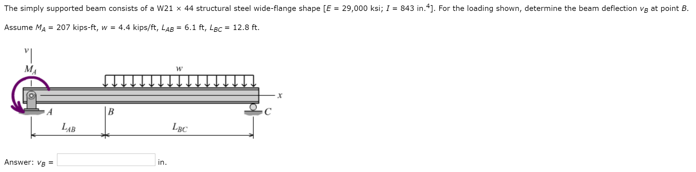 Solved The simply supported beam consists of a W21 x 44 | Chegg.com
