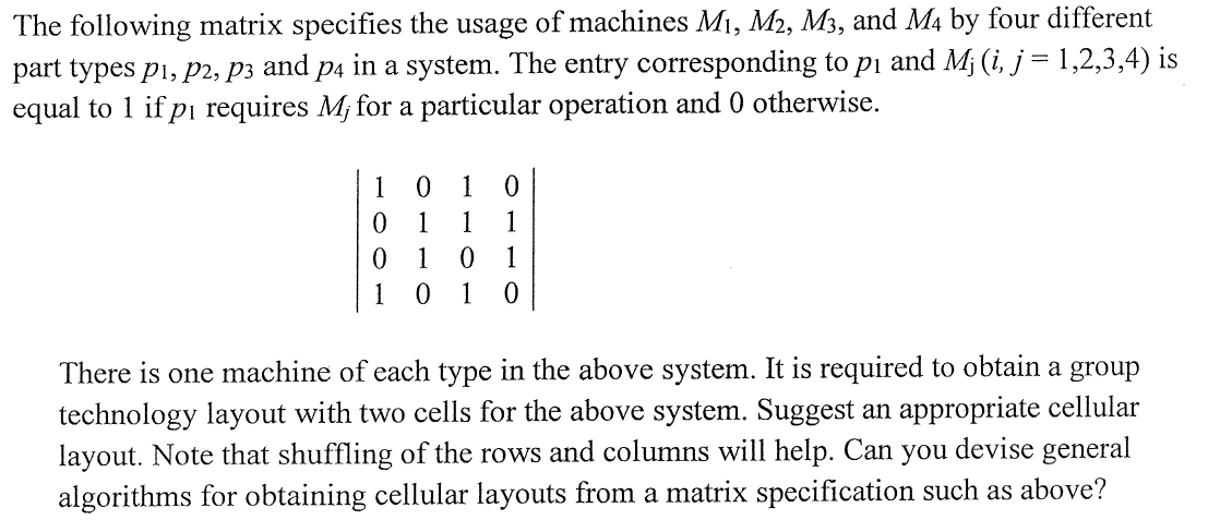 Solved The following matrix specifies the usage of machines | Chegg.com