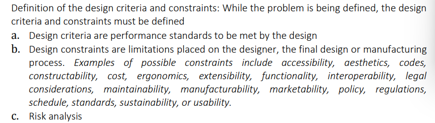 Definition of the design criteria and constraints: | Chegg.com