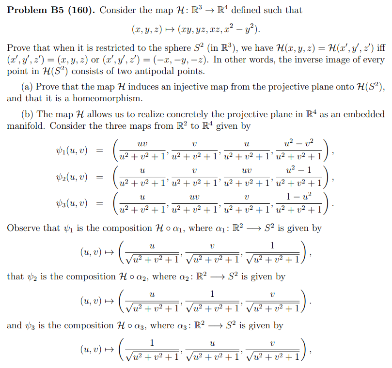 Problem B5 (160). Consider the map H:R3→R4 defined | Chegg.com