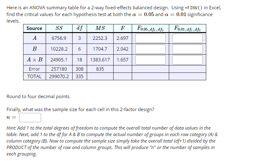 Solved Here is an ANOVA summary table for a 2-way | Chegg.com