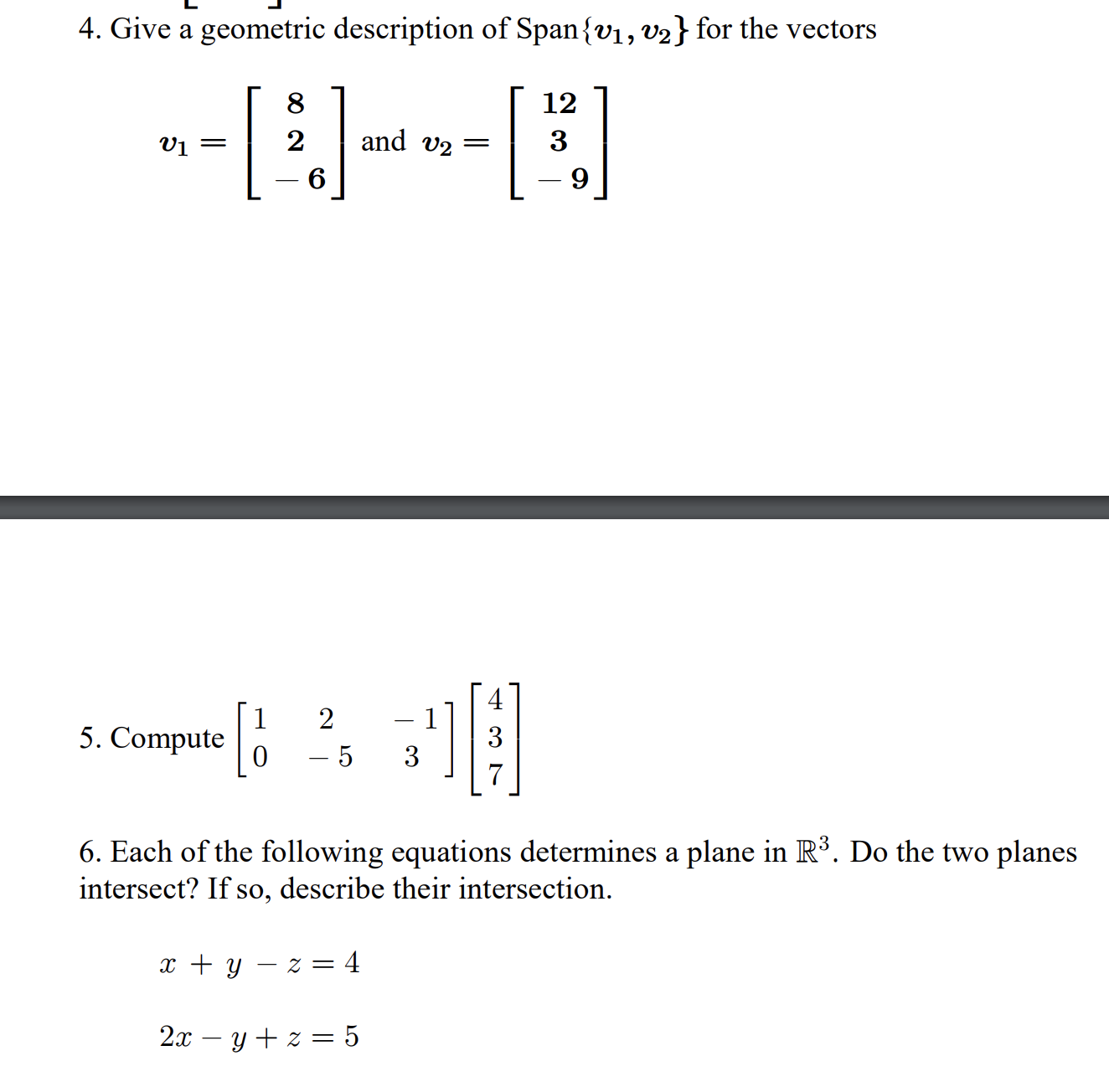 Solved 4. Give a geometric description of Span{v1,v2} for | Chegg.com