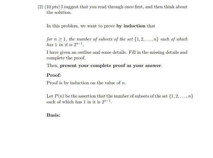 Solved (2) (10 pts) I suggest that you read through once | Chegg.com