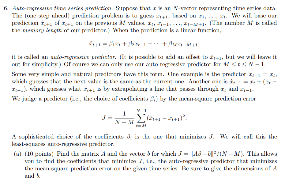 6. Auto-regressive time series prediction. Suppose | Chegg.com