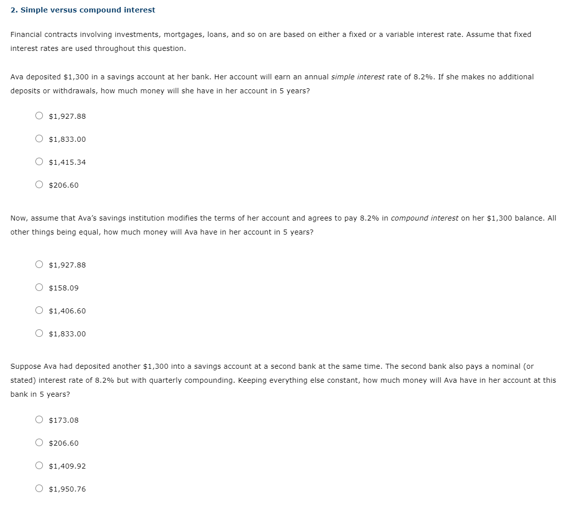 Solved 2. Simple versus compound interest Financial | Chegg.com