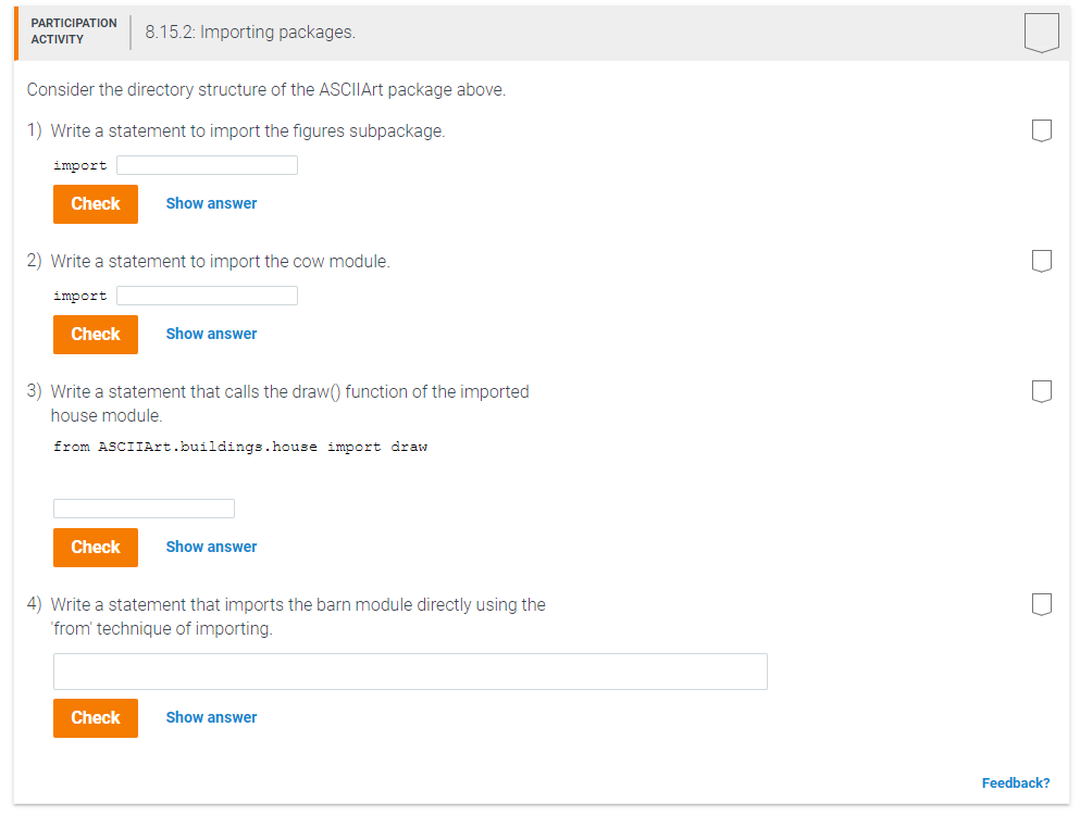 Solved PARTICIPATION ACTIVITY 8.15.2: Importing packages. | Chegg.com