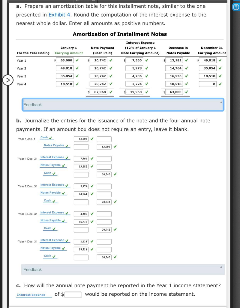 Solved a. Prepare an amortization table for this installment | Chegg.com