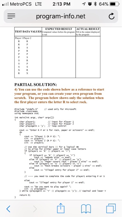 C/C++ ROCK PAPER SCISSORS LAB REPORT 1) Enter your | Chegg.com