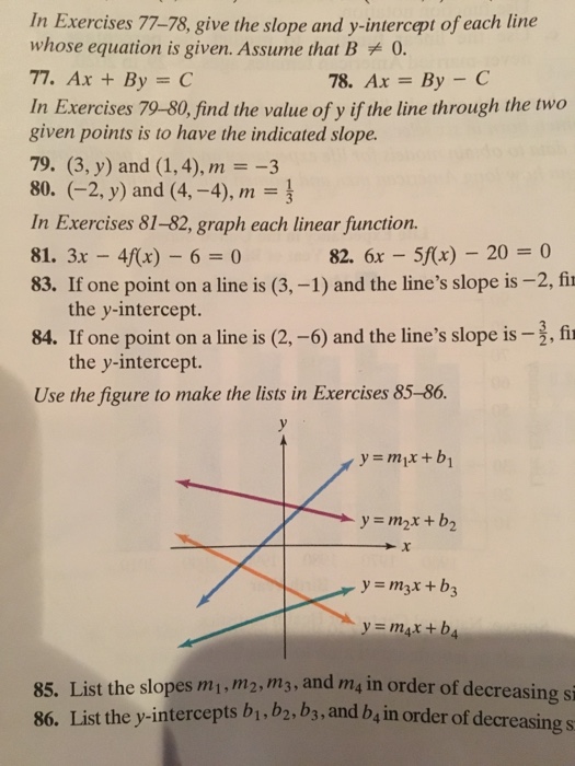 Solved In Exercises 77-78, give the slope and y-intercept of | Chegg.com