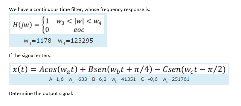 Solved We have a continuous time filter, whose frequency | Chegg.com