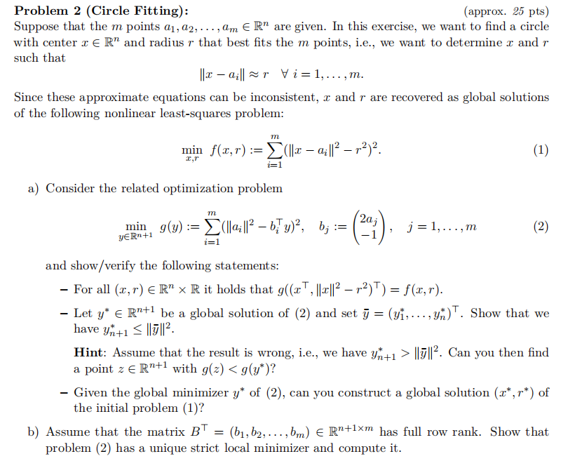 Solved r Problem 2 (Circle Fitting): (approx. 25 pts) | Chegg.com