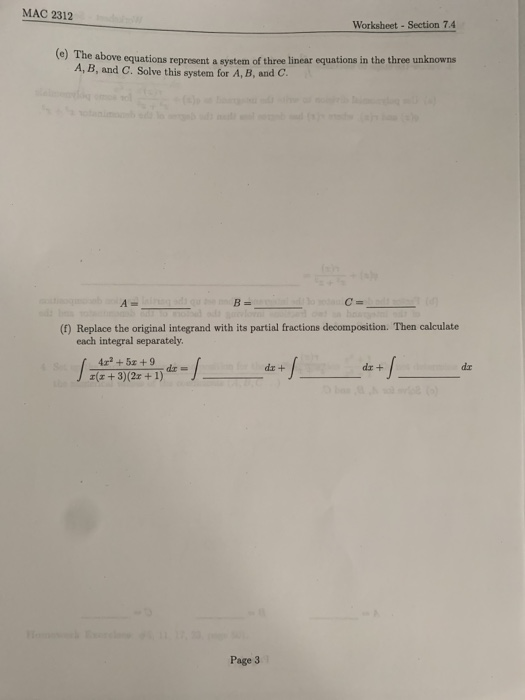 Solved MAC 2312 42 +5r+9dr. We will find values for A, B, | Chegg.com