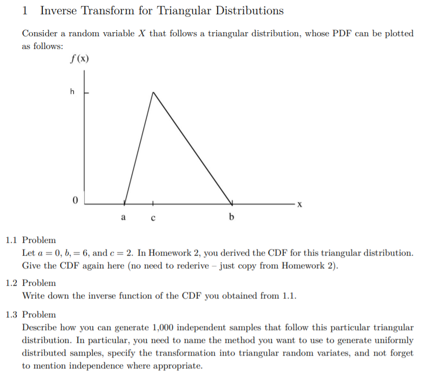 Solved 1 Inverse Transform for Triangular Distributions | Chegg.com