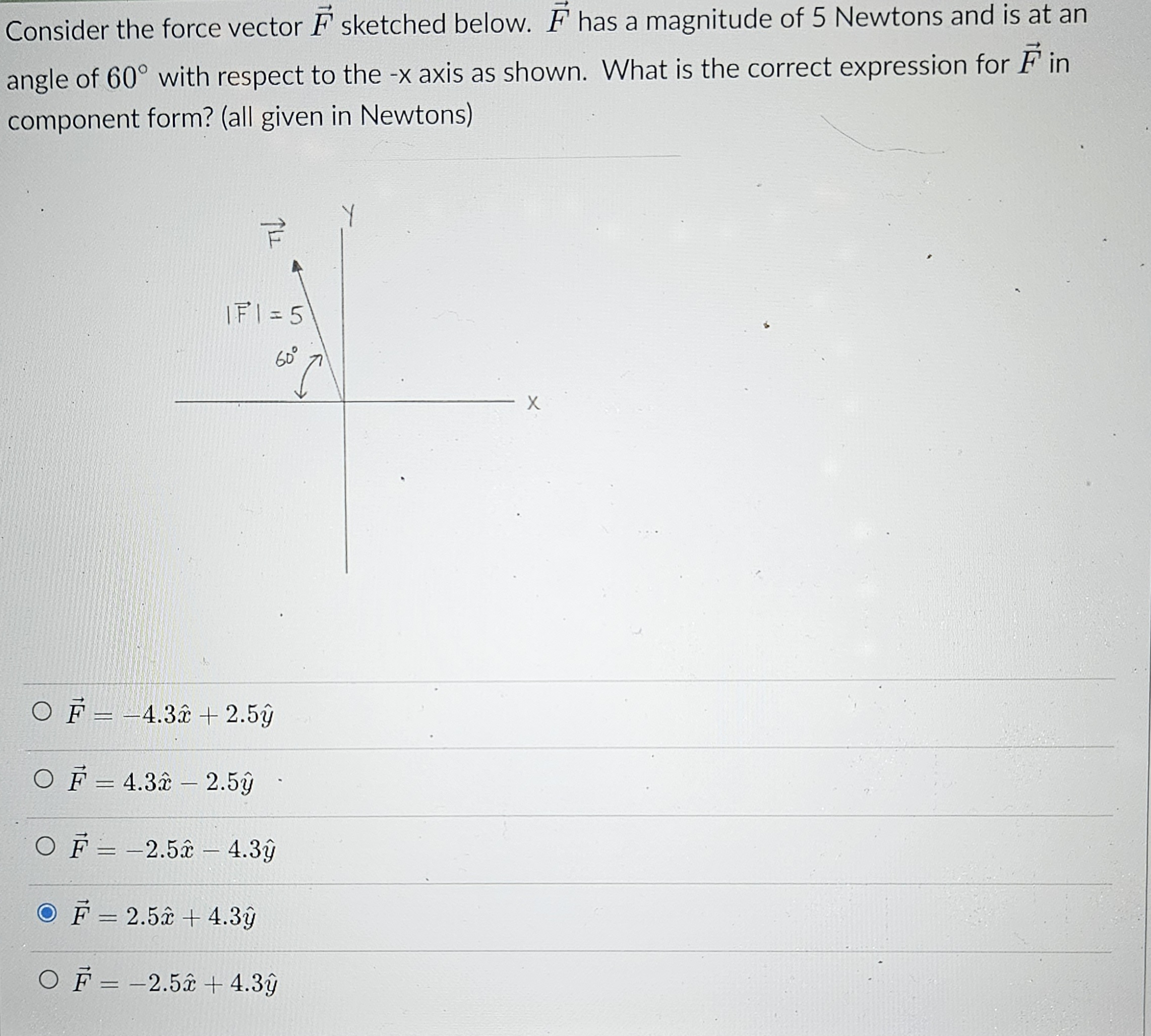 Solved Consider the force vector vec(F) ﻿sketched below. | Chegg.com