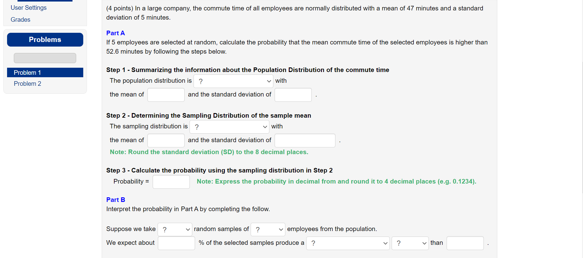 Solved User Settings Grades Problems Problem 1 Problem 2 (4 | Chegg.com