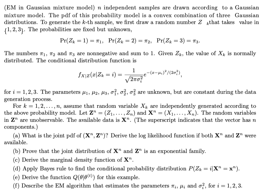 Solved (EM in Gaussian mixture model) n independent samples | Chegg.com