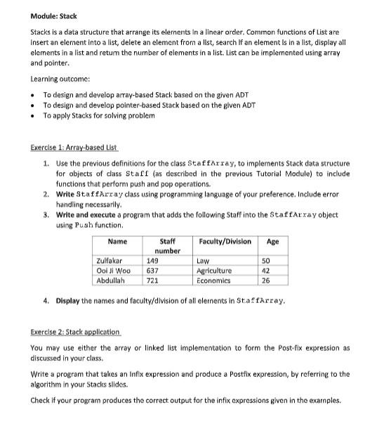 Solved Module: Stack Stacks is a data structure that arrange | Chegg.com