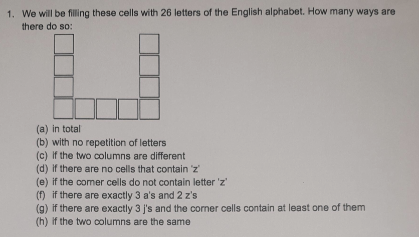 Solved 1. We will be filling these cells with 26 letters of | Chegg.com