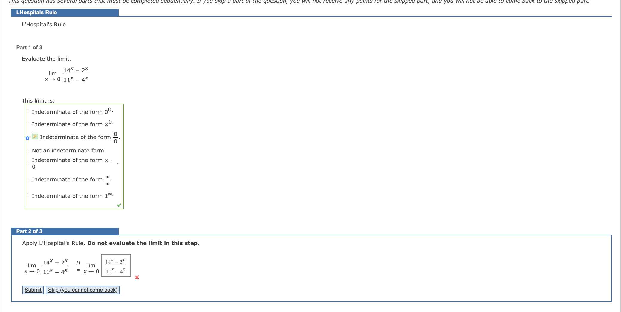 Solved LHospitals RuleL'Hospital's RulePart 1 ﻿of 3Evaluate | Chegg.com