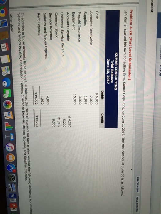 Solved nment FULL SCREEN Problem 4-2A (Part Level | Chegg.com Solved nment FULL SCREEN Problem 4-2A (Part Level | Chegg.com