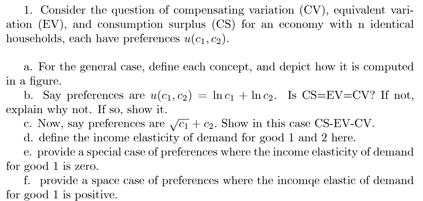 1. Consider the question of compensating variation | Chegg.com