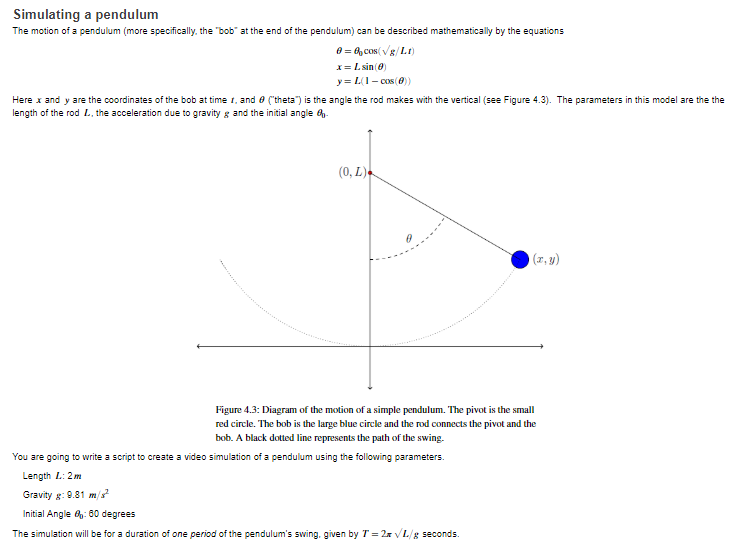 Solved Simulating a pendulum The motion of a pendulum (more | Chegg.com