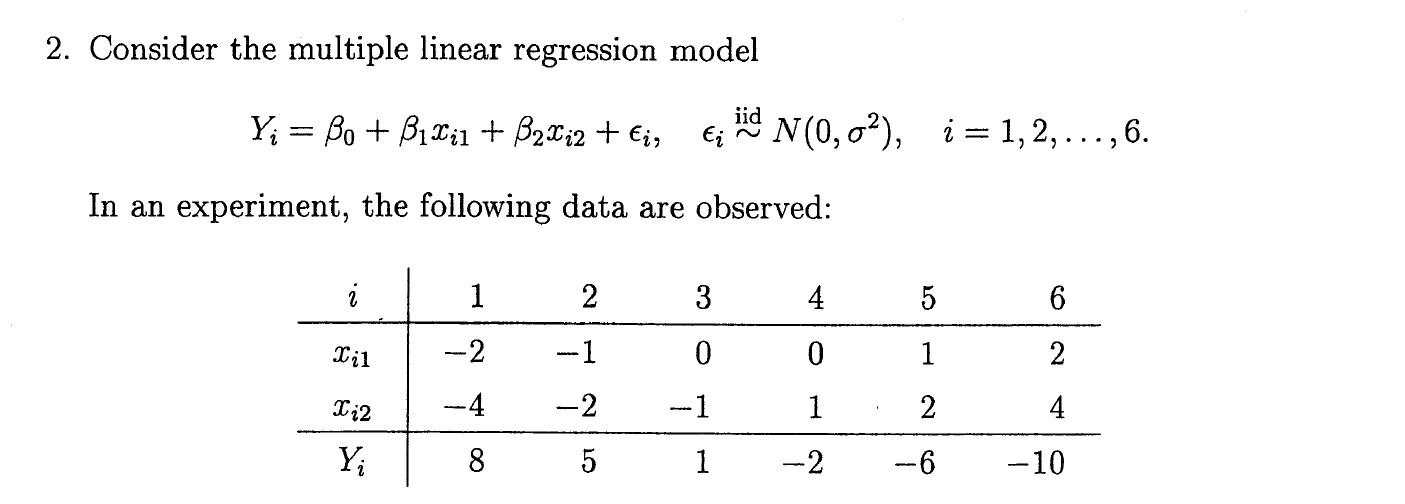 2. Consider the multiple linear regression model Yi = | Chegg.com