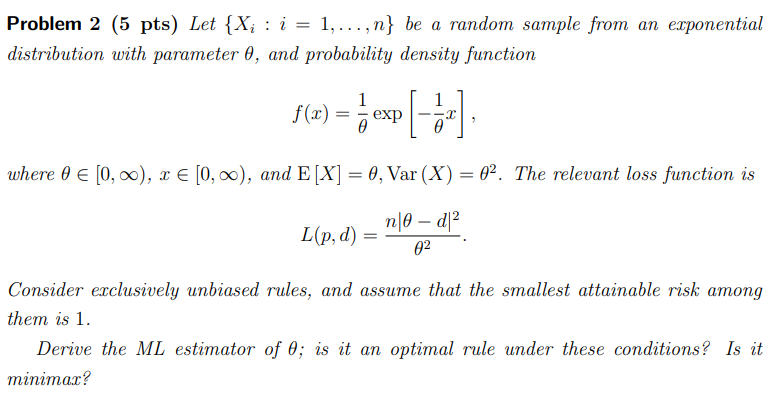 Solved Problem 2 (5 ﻿pts) ﻿Let {xi:i=1,dots,n} ﻿be a random | Chegg.com