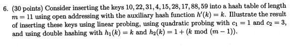 Solved 6. (30 points) Consider inserting the keys 10, 22,31, | Chegg.com