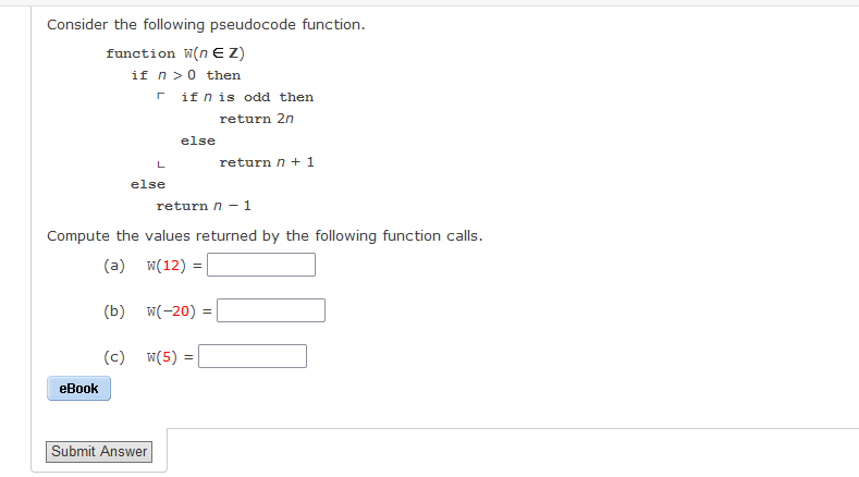 Solved Consider The Following Pseudocode Function Function