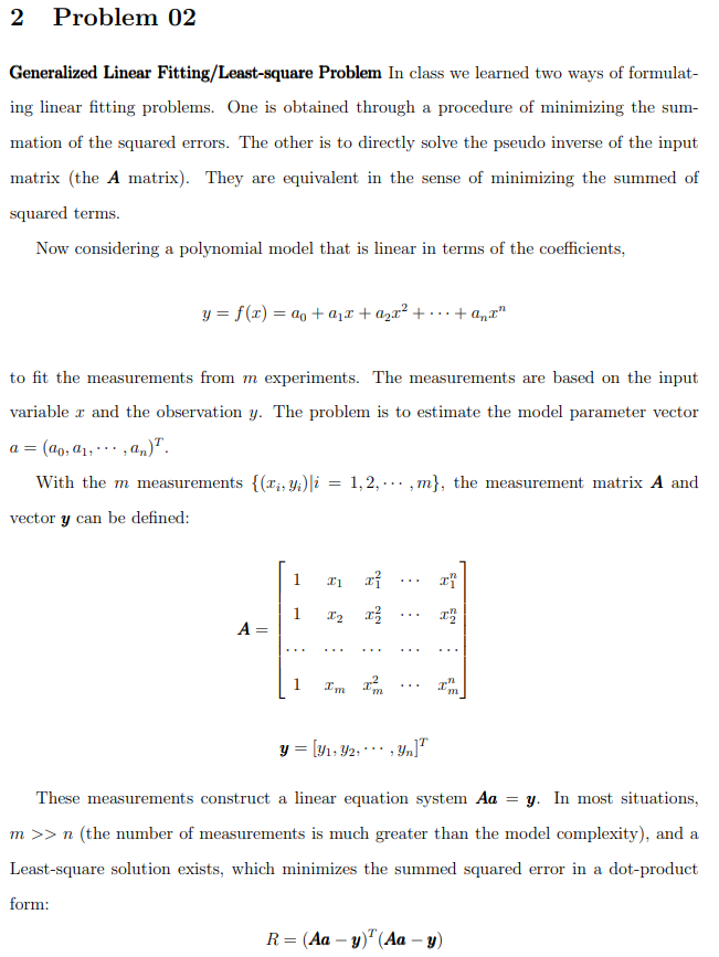 Solved 2 Problem 02 Generalized Linear Fitting/Least-square | Chegg.com