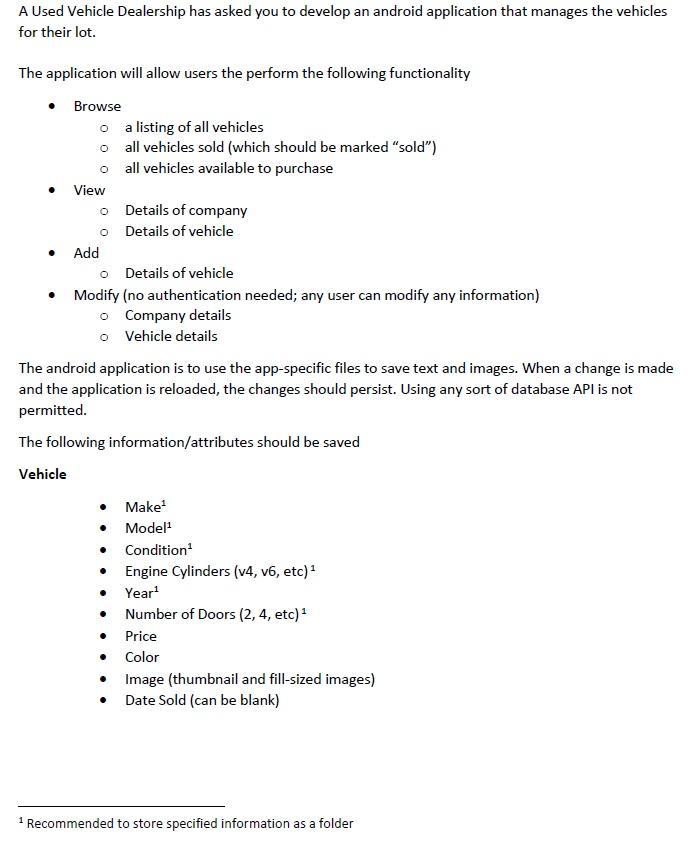Solved A Used Vehicle Dealership has asked you to develop an | Chegg.com