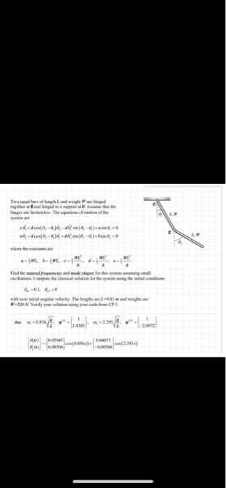 Solved Two oqual hars of length L and weighe Wa hingd hinges | Chegg.com