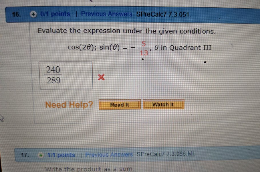 Solved Evaluate the expression under the given | Chegg.com