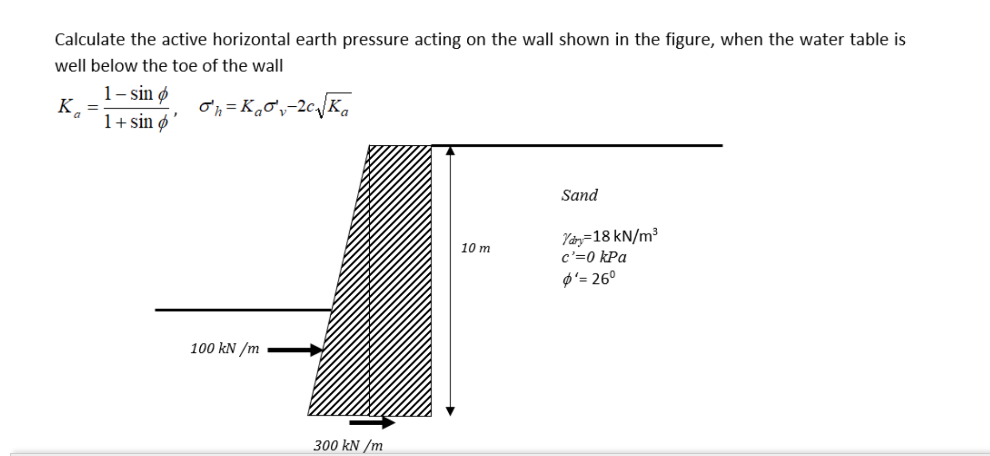 Solved Calculate the active horizontal earth pressure acting | Chegg.com