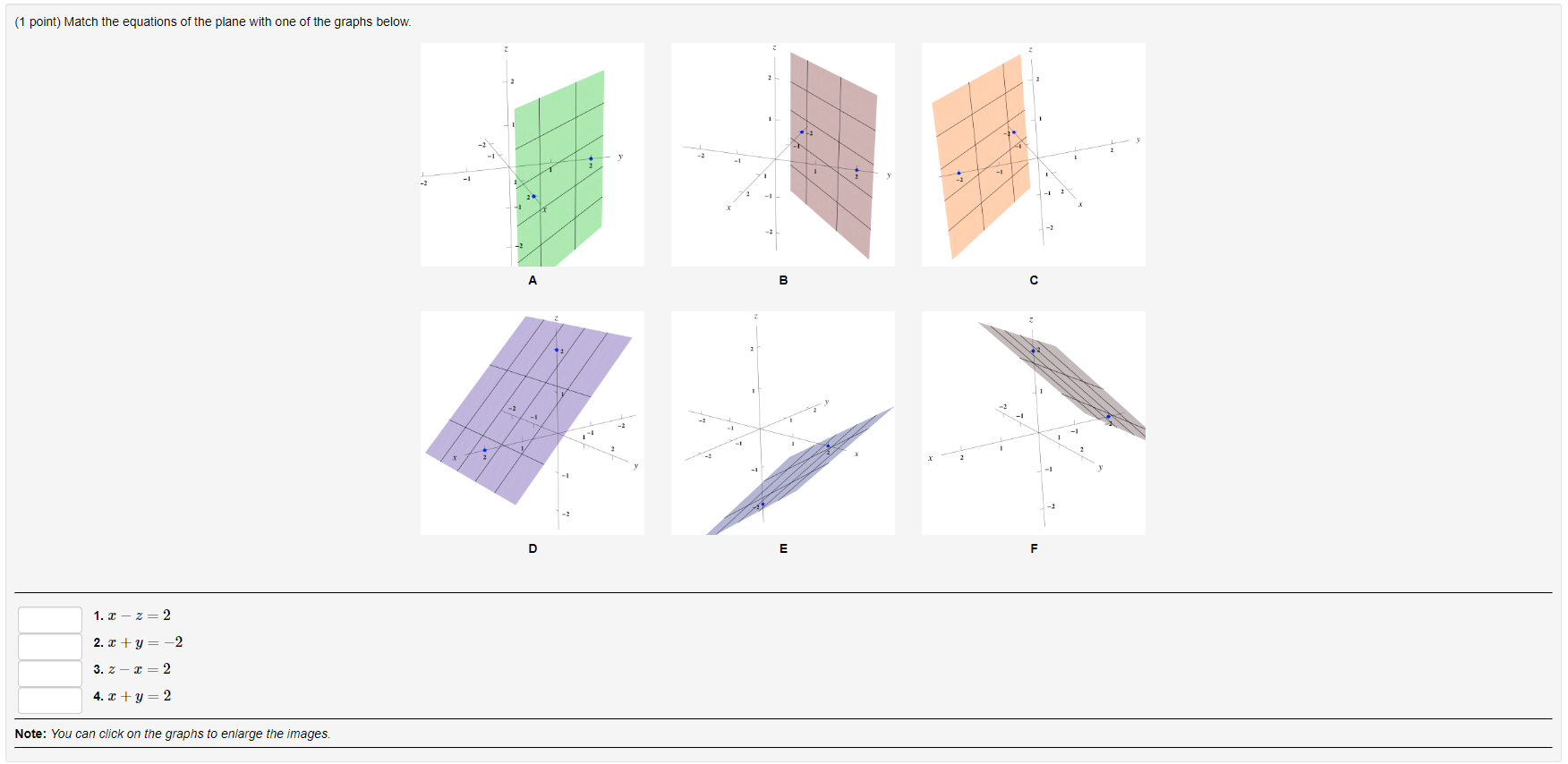 Solved (1 point) Match the equations of the plane with one | Chegg.com