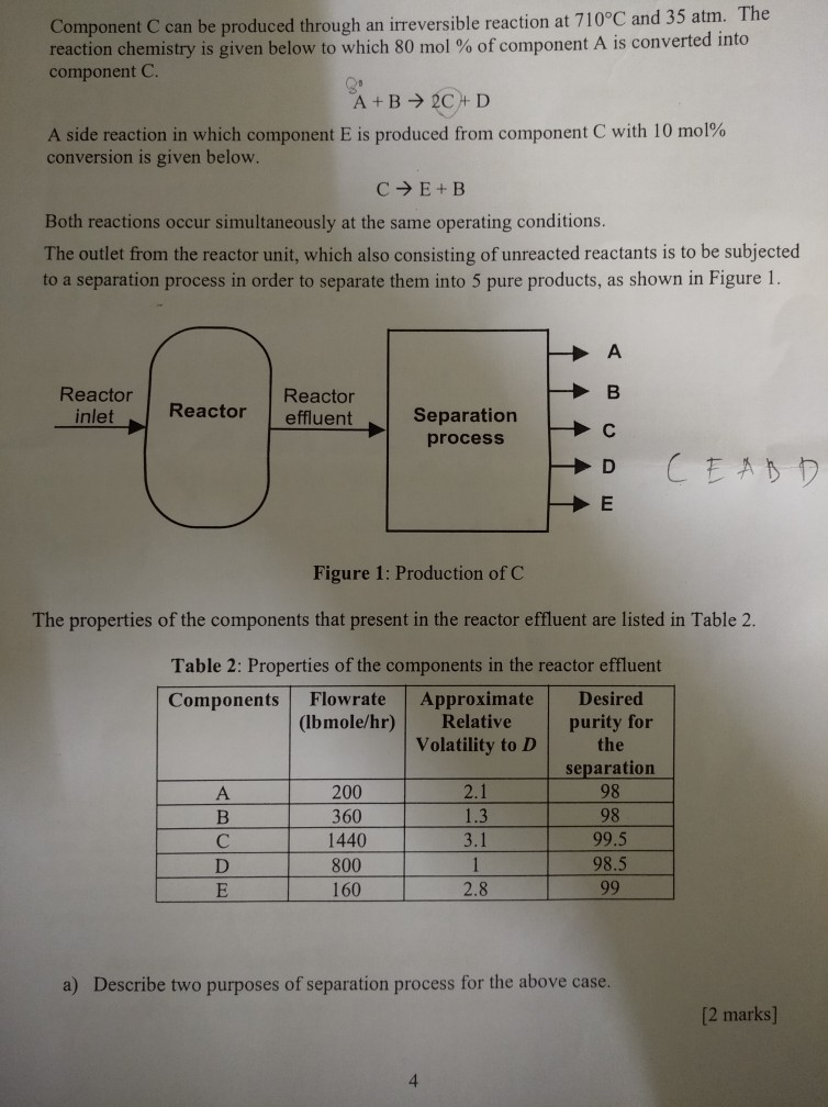 Component C can be produced through an irreversible | Chegg.com