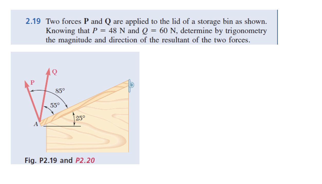 Solved 2.19 Two forces P and Q are applied to the lid of a | Chegg.com