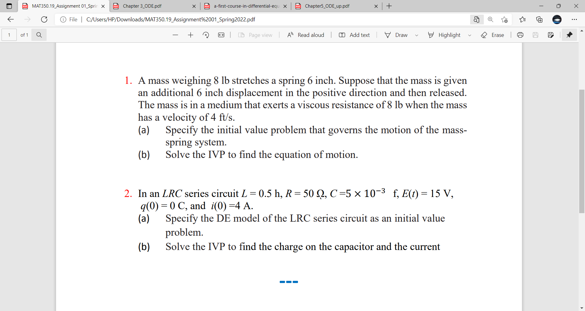 Solved MAT350.19_Assignment 01_Sprin X PDF Chapter 3 ODE.pdf | Chegg.com
