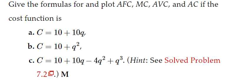 Solved Give the formulas for and plot AFC,MC,AVC, and AC if | Chegg.com