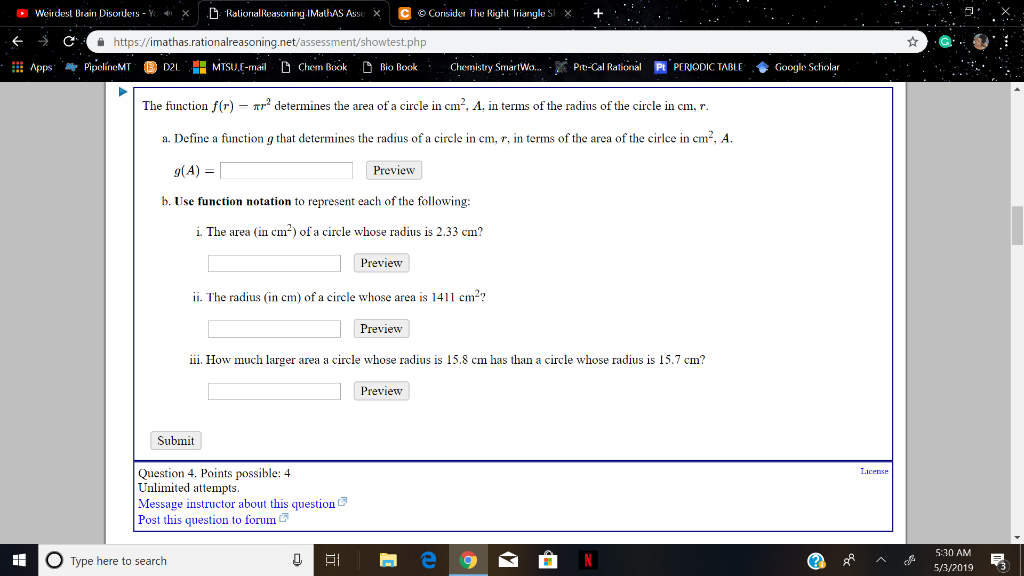The function f ( r ) = π r 2 determines the area of a | Chegg.com