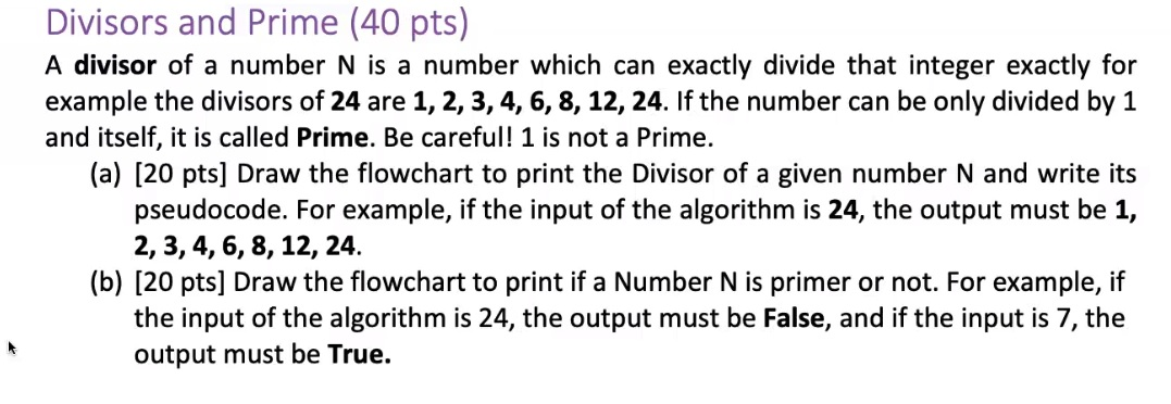Solved Divisors and Prime (40 pts) A divisor of a number N | Chegg.com