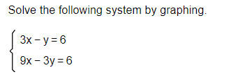 Solved Solve the following system by graphing.3x-y=69x-3y=6 | Chegg.com