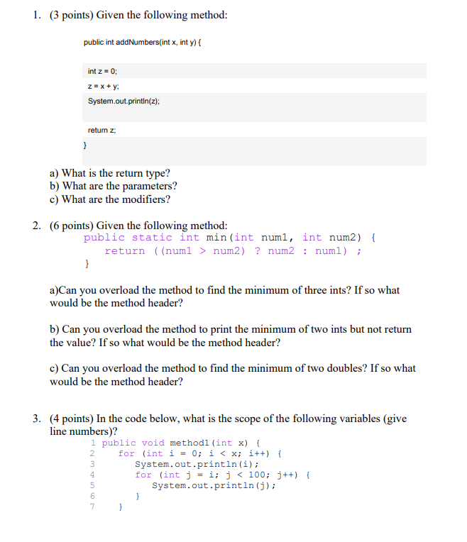 Solved 1. (3 points) Given the following method: public int | Chegg.com