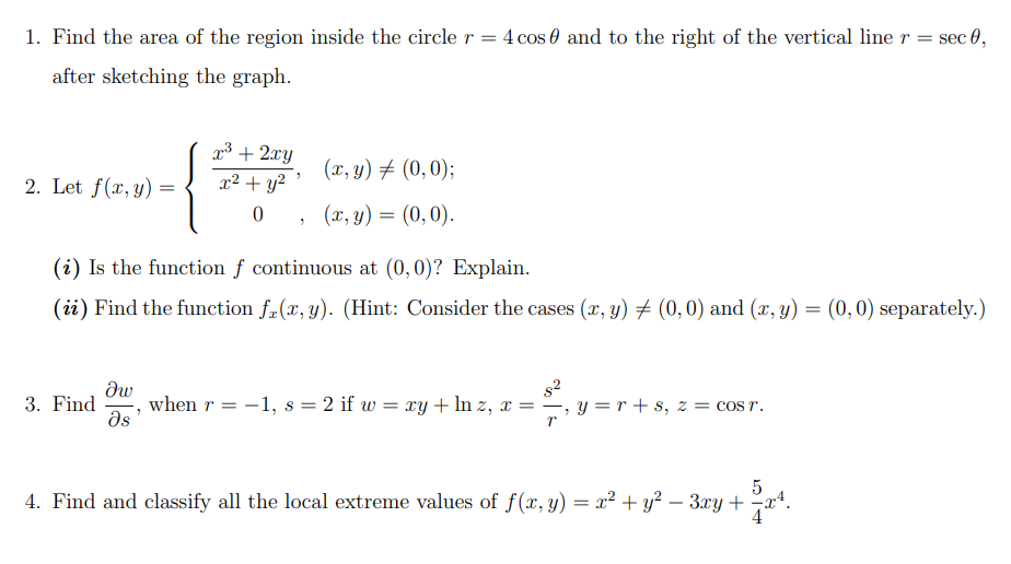 Solved 1. Find the area of the region inside the circle | Chegg.com