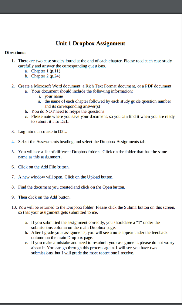 Unit 1 Dropbox Assignment Directions: 1. There are | Chegg.com
