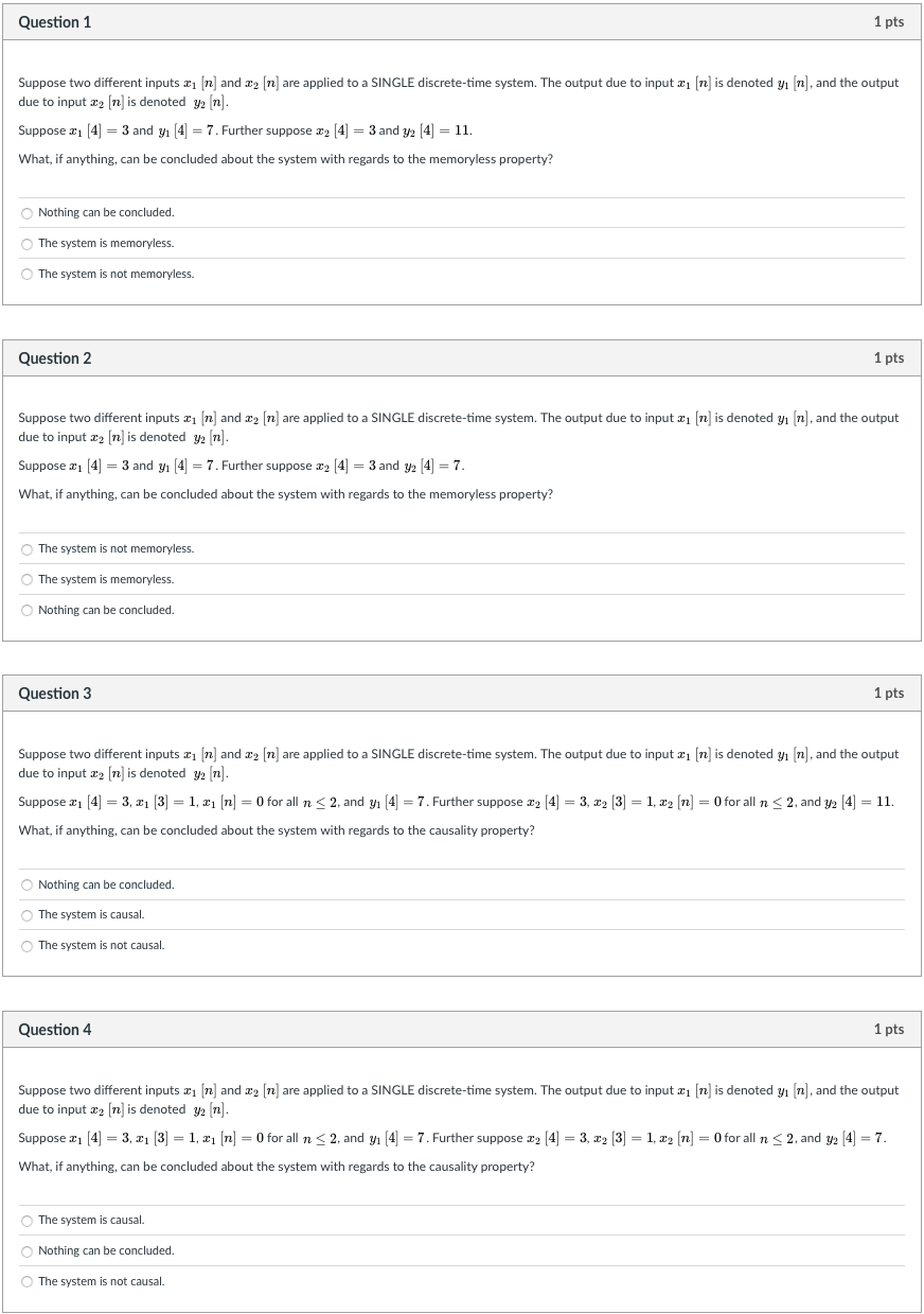 Solved Question 1 1 pts Suppose two different inputs 21 n | Chegg.com